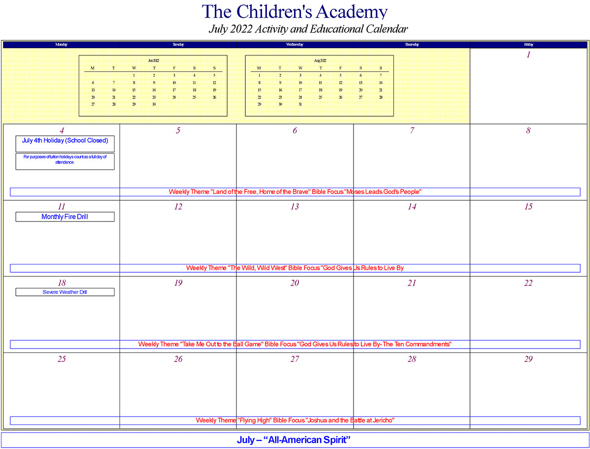 Calendars - The Children's Academy